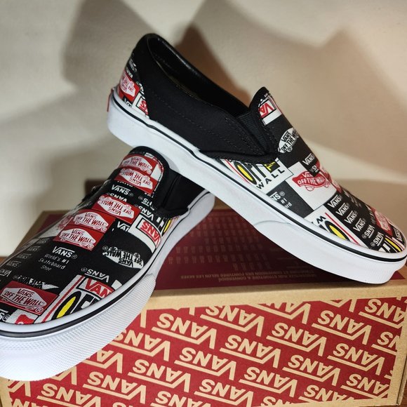 Vans | Shoes | Nwt Vans Classic Slipon Label Mix Black True White Men 6 ...